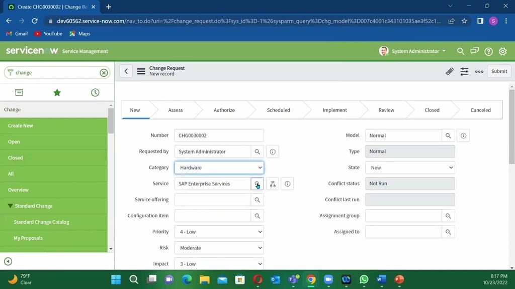 Automating Change Request Submission in ServiceNow - Genspark